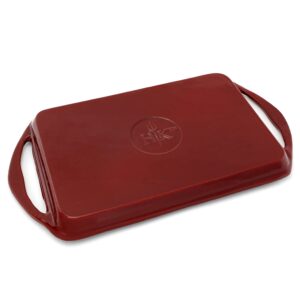 Hell's Kitchen Pre-seasoned Cast Iron Enameled Rectangle Grill Pan with Handles, Red