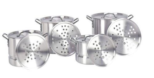 Imperial Home Aluminum 4 Pieces Stock Set With Lids and Steamers (8, 12, 16Qt, 20 Qt Pots), Silver