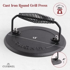 Pre-Seasoned Cast Iron Skillet 2-Piece Set (10-Inch and 12-Inch) Oven Safe Cookware + Grill Press - Cast Iron Burger Press for Bacon, Steak and Smashed Hamburgers - 7.5"-inch Diameter Round