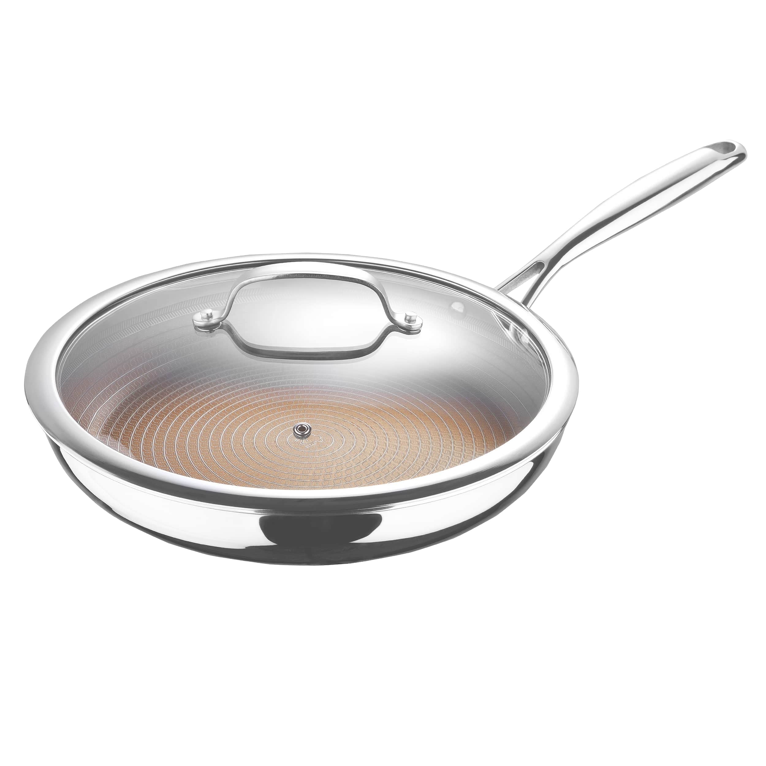 MasterPRO - Giro Collection - 12” Fry Pan with Lid - Tri Ply Stainless Steel Aluminum Core Cookware with Multi-Layer Nonstick Coating - 12” Fry Pan - Metal Utensil Safe