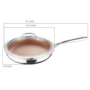 MasterPRO - Giro Collection - 12” Fry Pan with Lid - Tri Ply Stainless Steel Aluminum Core Cookware with Multi-Layer Nonstick Coating - 12” Fry Pan - Metal Utensil Safe