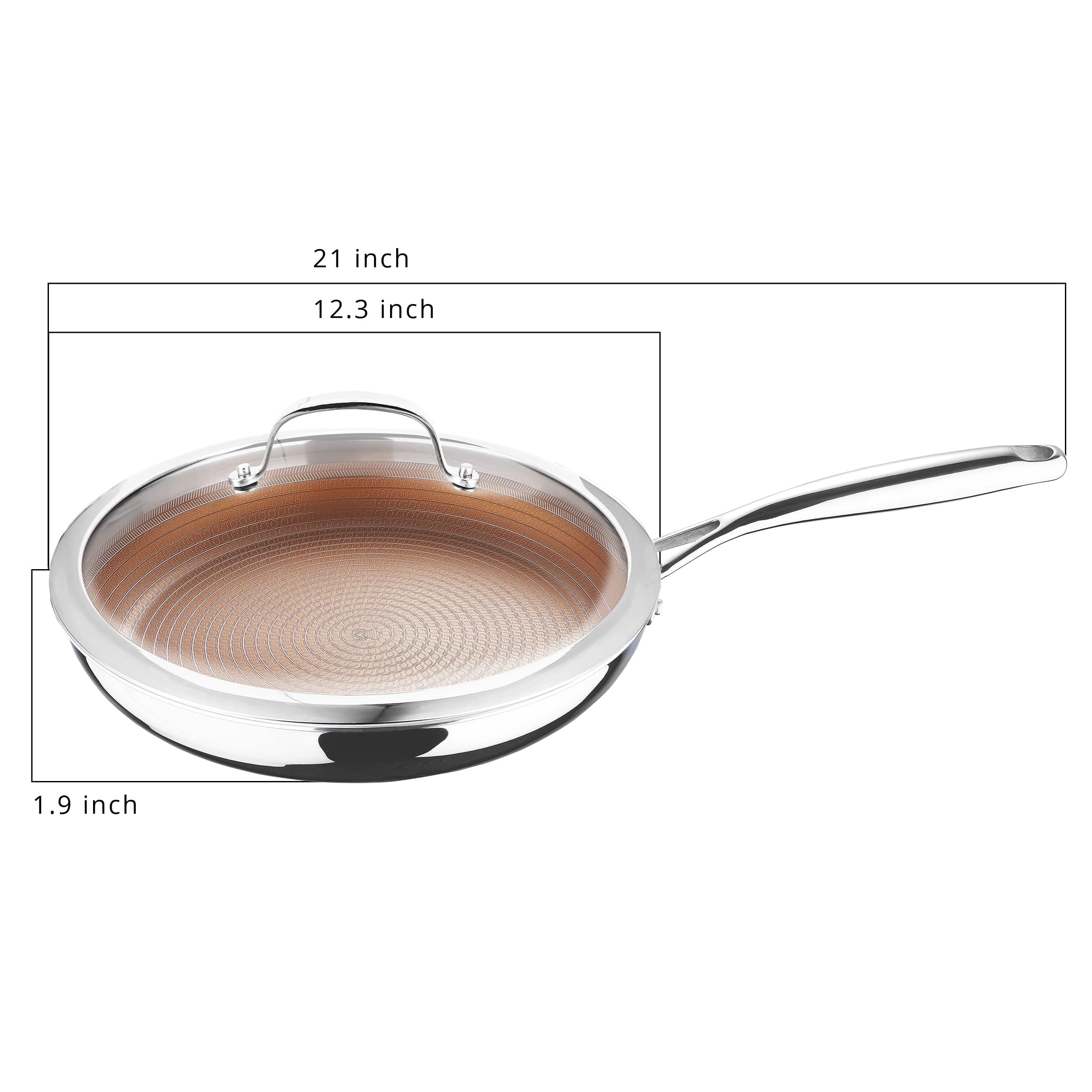 MasterPRO - Giro Collection - 12” Fry Pan with Lid - Tri Ply Stainless Steel Aluminum Core Cookware with Multi-Layer Nonstick Coating - 12” Fry Pan - Metal Utensil Safe