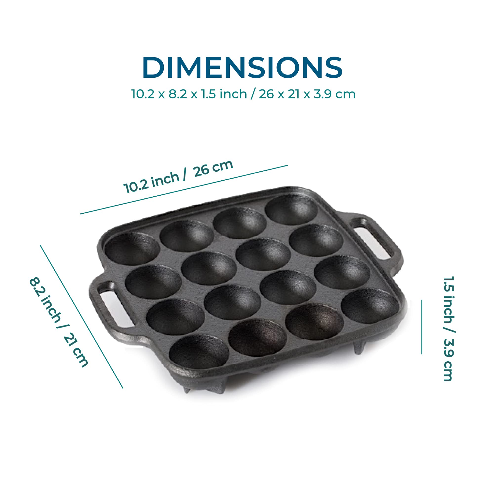 ZEELIK Takoyaki Cast Iron Pan - 16 Hole Heavy Duty NonStick Square Cooking Plate Octopus Ball Maker - Complete with 2 Silicone Oven Mitts