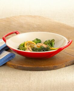 le creuset stoneware wok dish, cobalt