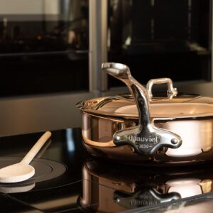 Mauviel M’6S 6-Ply Polished Copper & Stainless Steel Saute Pan With Cast Stainless Steel Handle, Suitable For All Types Of Stoves, 3.2-qt, Made in France