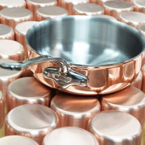 Mauviel M’6S 6-Ply Polished Copper & Stainless Steel Saute Pan With Cast Stainless Steel Handle, Suitable For All Types Of Stoves, 3.2-qt, Made in France