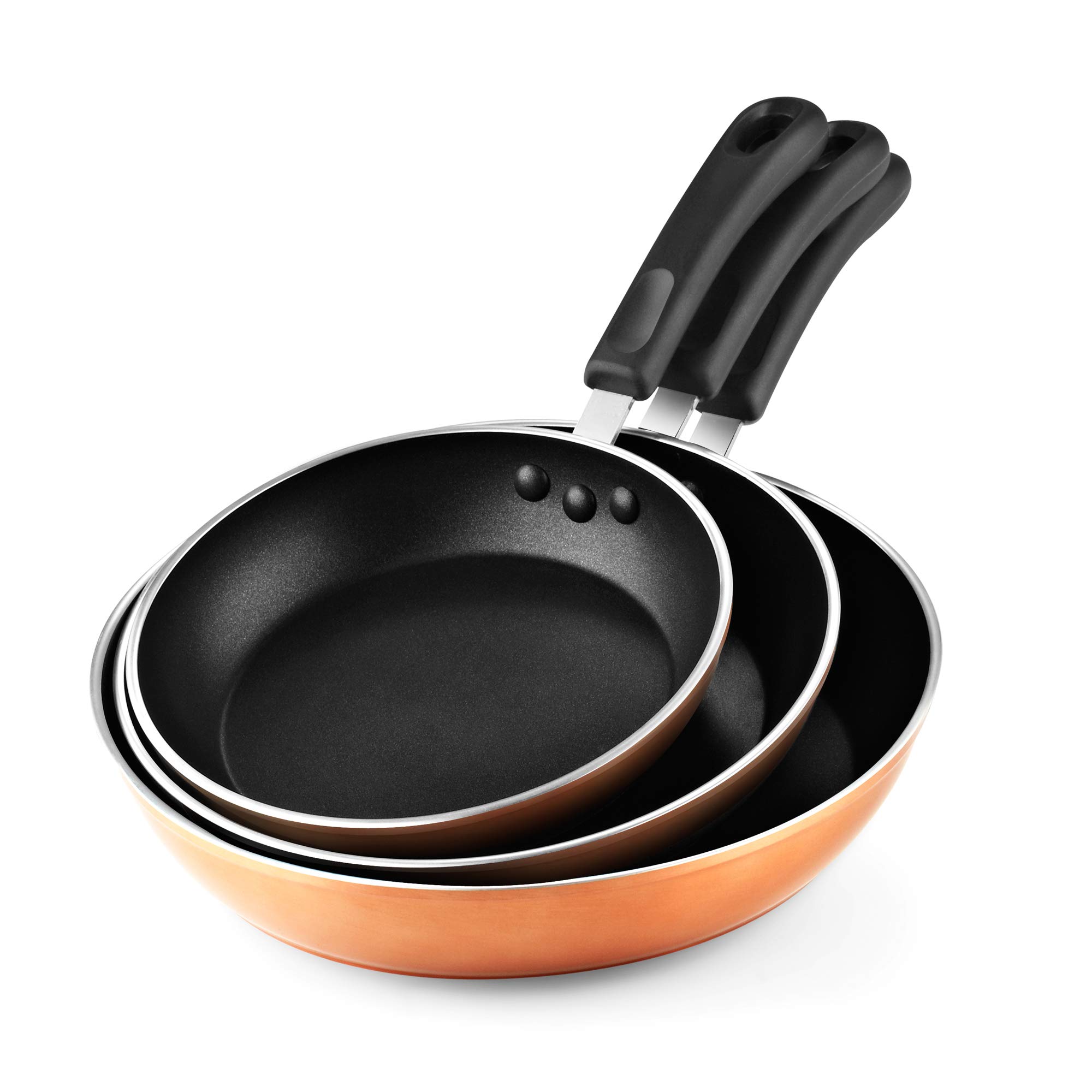 Cook N Home Nonstick Frying Pan Skillet, 8-inch, 9.5-inch, 12-Inch, 3-Piece Set Sauté Fry Pan Omelet Egg Pan Induction Cookware, Copper