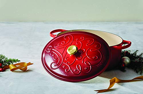 Le Creuset Enameled Cast Iron Noel Collection Signature Oval Dutch Oven, 6.75 qt., Applique w/Gold Knob