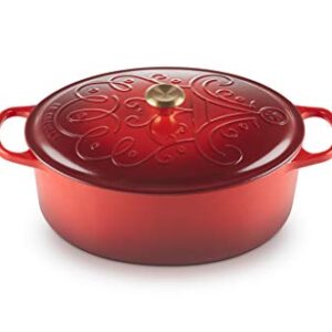 Le Creuset Enameled Cast Iron Noel Collection Signature Oval Dutch Oven, 6.75 qt., Applique w/Gold Knob