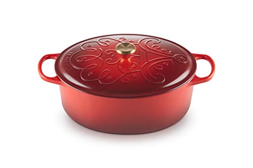 Le Creuset Enameled Cast Iron Noel Collection Signature Oval Dutch Oven, 6.75 qt., Applique w/Gold Knob