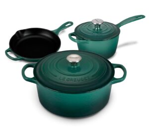 le creuset signature enameled cast-iron dutch oven, saucepan, and skillet 5 piece bundle set - artichaut