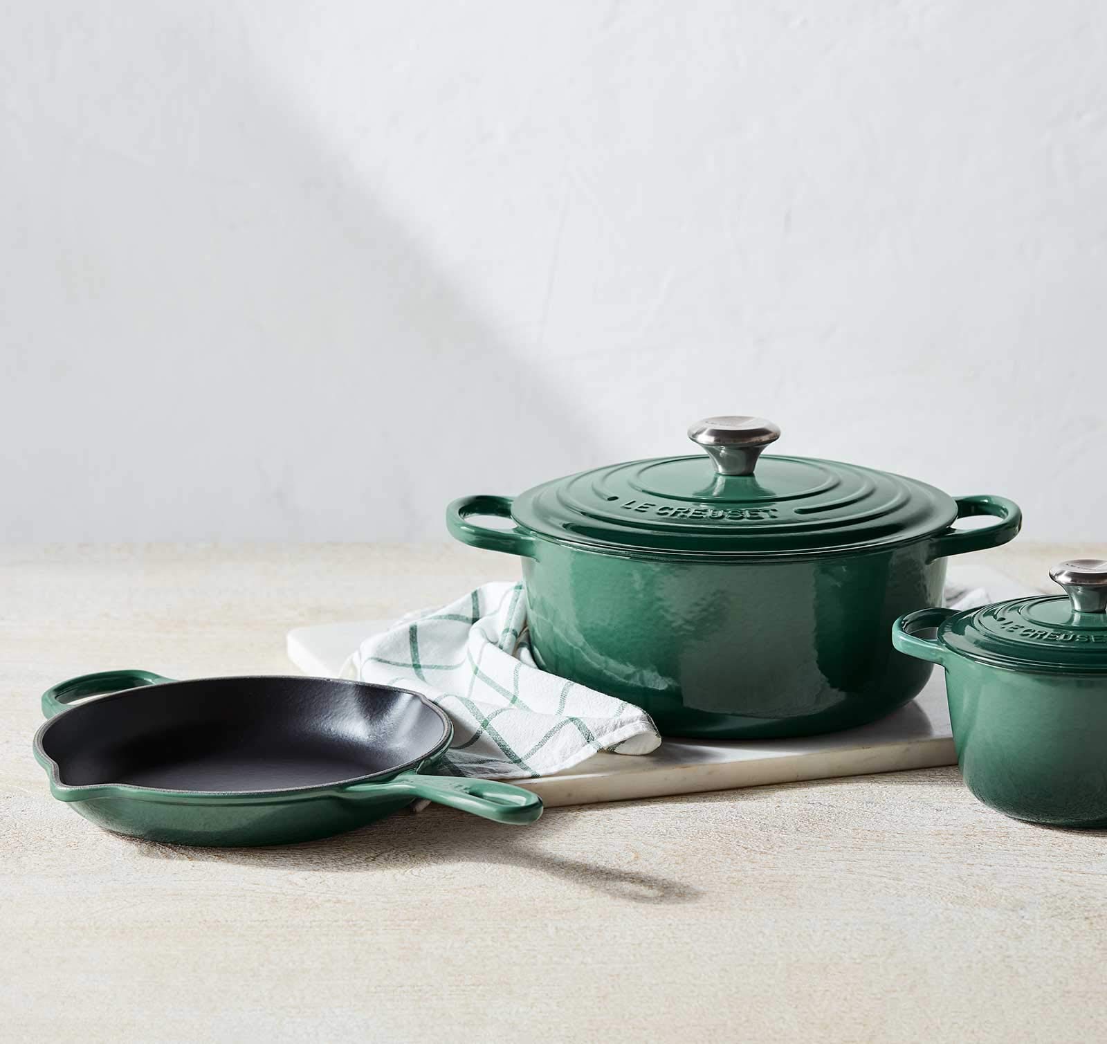 Le Creuset Signature Enameled Cast-Iron Dutch Oven, Saucepan, And Skillet 5 Piece Bundle Set - Artichaut