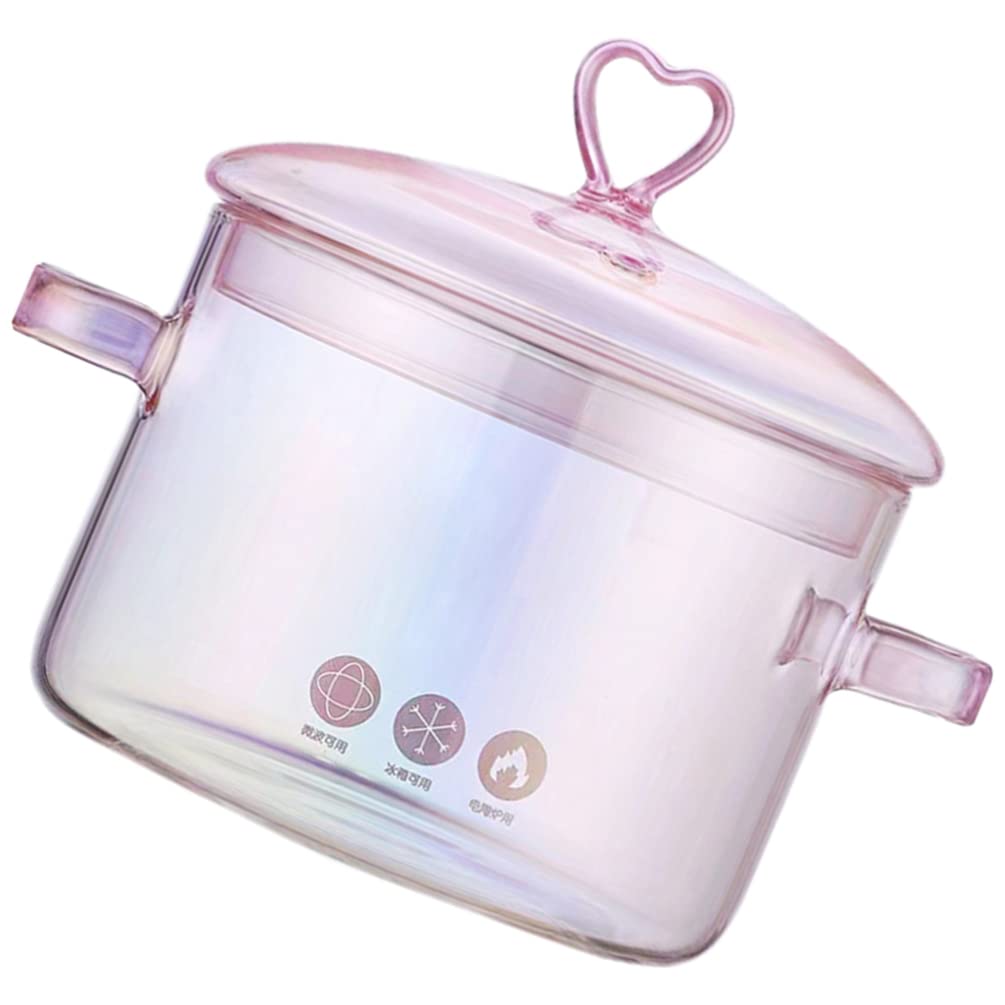 DOITOOL Glass Saucepan with Cover, Clear Glass Pot for Cooking on Stove, 1.5 Liter Glass Cooking Saucepan for Pasta Noodle, Soup, Milk, Tea (Pink)