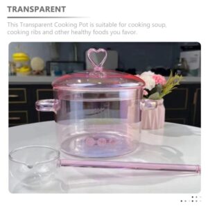 DOITOOL Glass Saucepan with Cover, Clear Glass Pot for Cooking on Stove, 1.5 Liter Glass Cooking Saucepan for Pasta Noodle, Soup, Milk, Tea (Pink)