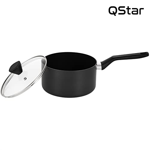 QStar Hard-Anodized Aluminum 3.5qt Nonstick Sauce Pan in Black with Lid and Cool Touch Handles