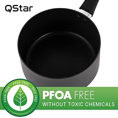 QStar Hard-Anodized Aluminum 3.5qt Nonstick Sauce Pan in Black with Lid and Cool Touch Handles