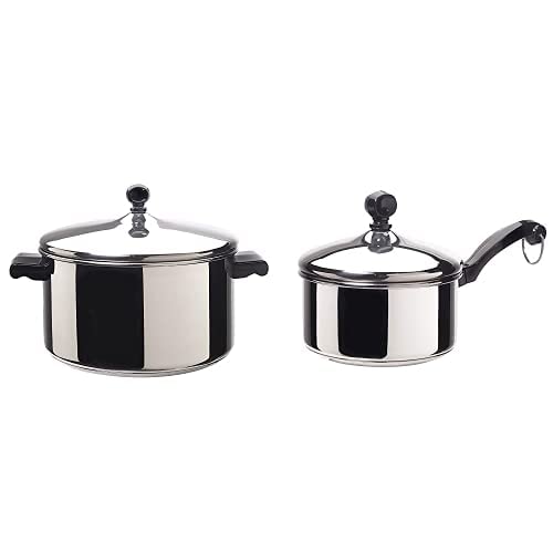 Farberware Classic Stainless Steel 6-Quart Stockpot with Lid + Farberware Classic Stainless Steel Sauce Pan/Saucepan with Lid, 1 Quart