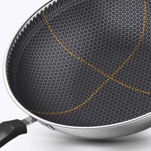 LMZZ Nonstick Frying Pan Stainless Steel Wok Honeycomb Frying Pan with Glass Lid Saute Pan Kitchen Cookware