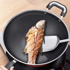 LMZZ Nonstick Frying Pan Stainless Steel Wok Honeycomb Frying Pan with Glass Lid Saute Pan Kitchen Cookware