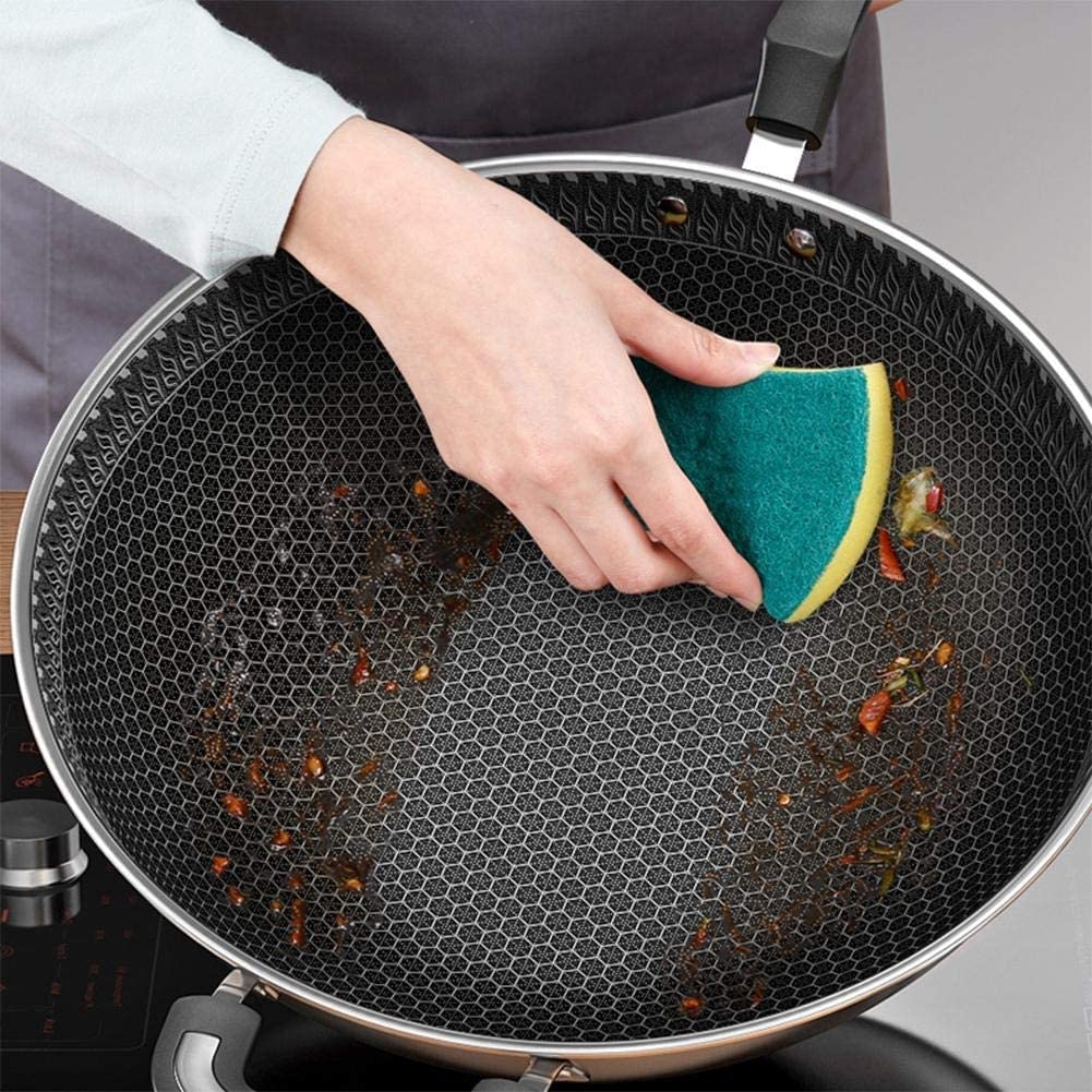 LMZZ Nonstick Frying Pan Stainless Steel Wok Honeycomb Frying Pan with Glass Lid Saute Pan Kitchen Cookware