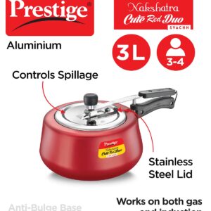 Prestige Nakshatra Cute Red Duo Svachh Aluminium Inner Lid Pressure Cooker 3.0 Litre (Powder Coated), Medium (10765)