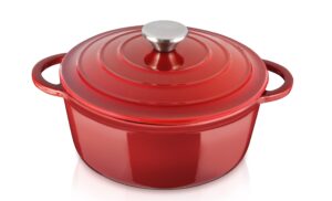 eternal living enameled cast iron dutch oven with handles and lid, 3 quart red