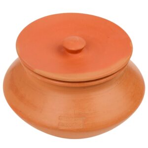 Swadeshi Blessings HandMade Exclusive Range Unglazed Earthen Handi/Mitti Ke Bartan/Mud Handi/Clay Pot with Lid for Serving & Tableware Use (with Stone Finished Mirror Shine) (600 ml)