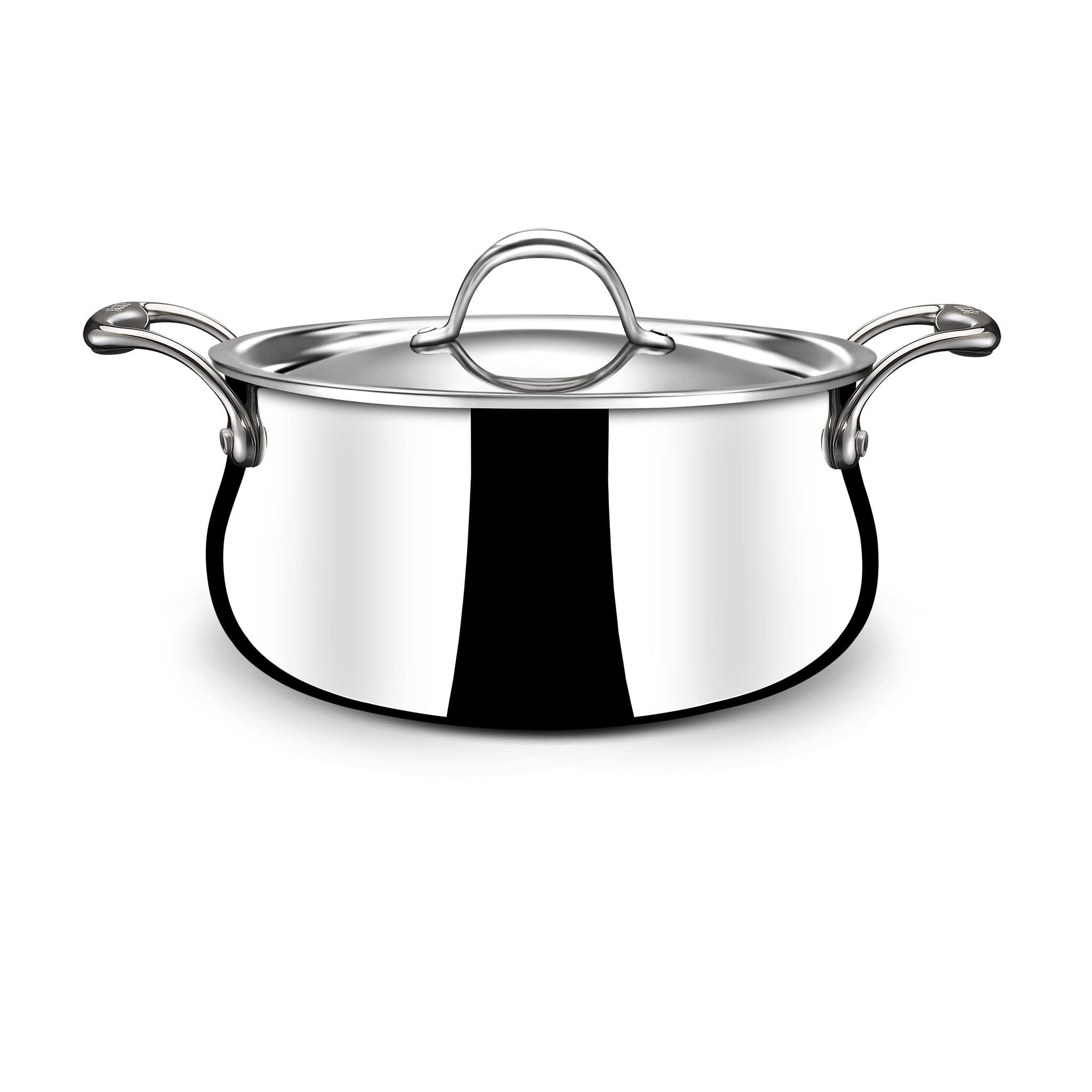 Stahl Triply Stainless Steel Sauce Pot with Lid I Stainless Steel Belly Casserole | Tri Ply Biryani Pot with Induction Base | Artisan 4178, Dia 18 cm, 2.4 L (Serves 3 People)