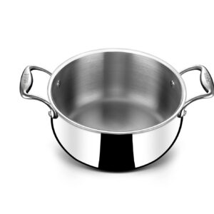 Stahl Triply Stainless Steel Sauce Pot with Lid I Stainless Steel Belly Casserole | Tri Ply Biryani Pot with Induction Base | Artisan 4178, Dia 18 cm, 2.4 L (Serves 3 People)