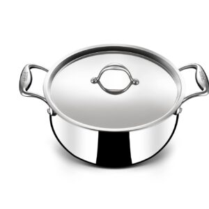 Stahl Triply Stainless Steel Sauce Pot with Lid I Stainless Steel Belly Casserole | Tri Ply Biryani Pot with Induction Base | Artisan 4178, Dia 18 cm, 2.4 L (Serves 3 People)