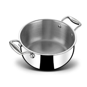 Stahl Triply Stainless Steel Sauce Pot with Lid I Stainless Steel Belly Casserole | Tri Ply Biryani Pot with Induction Base | Artisan 4178, Dia 18 cm, 2.4 L (Serves 3 People)