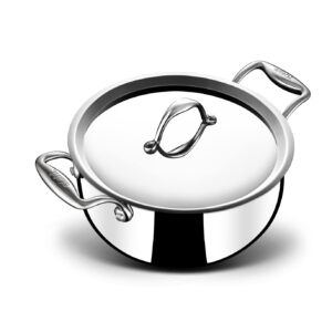 Stahl Triply Stainless Steel Sauce Pot with Lid I Stainless Steel Belly Casserole | Tri Ply Biryani Pot with Induction Base | Artisan 4178, Dia 18 cm, 2.4 L (Serves 3 People)