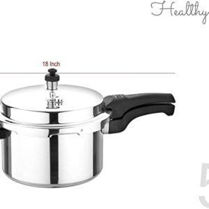 Healthy Choices 5 Quart Pressure Cooker, Stainless Steel, Unique Double Safety Valve, Olla de Presion Acero Inoxidable, Gas Stove & Induction Compatible, Instant Cooking, Indian Cookware, 5 Liters