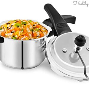 Healthy Choices 5 Quart Pressure Cooker, Stainless Steel, Unique Double Safety Valve, Olla de Presion Acero Inoxidable, Gas Stove & Induction Compatible, Instant Cooking, Indian Cookware, 5 Liters