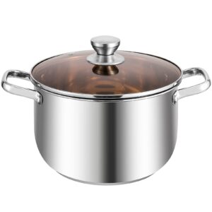 8 qt soup pot, stainless steel stockpot with lid, saucepot pasta cooking pot with double handles, dishwasher safe