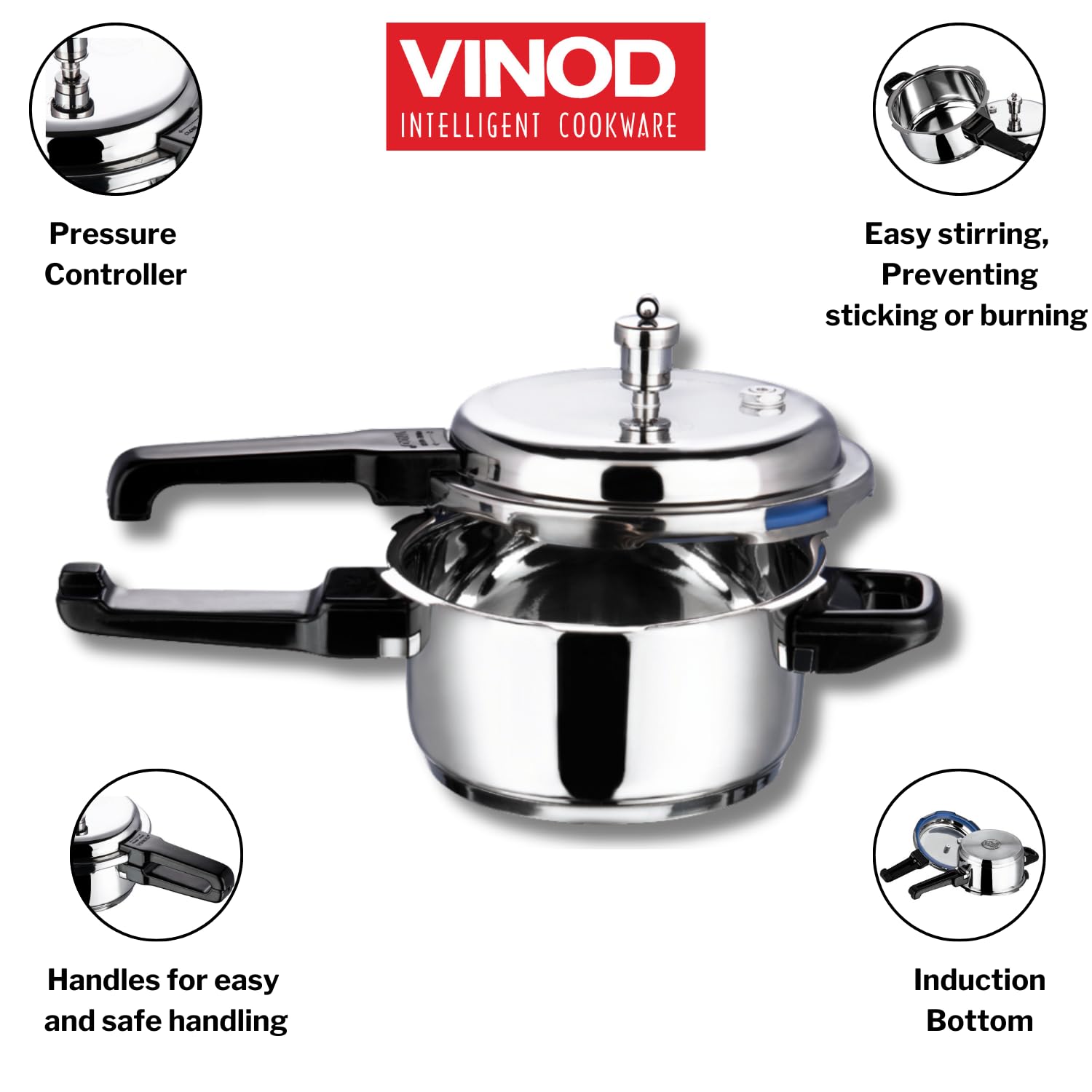 Vinod V-10L Stainless Steel Sandwich Bottom Pressure Cooker, 10-Liter