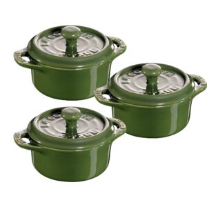 staub ceramics mini round cocotte set, 3-piece, basil