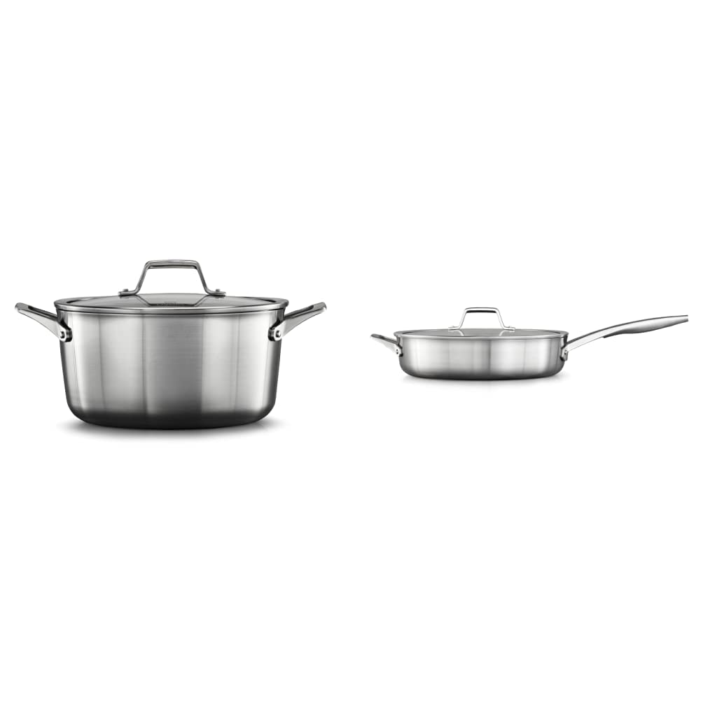 Calphalon Premier Stainless Steel Cookware, 6-Quart Stockpot with Cover & Saute Pan with Lid, 5 QT, Silver