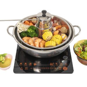 Shabu Shabu Hot Pot - Stainless Steel Gas Stove and Induction Cooktop Compatible Sukiyaki Pot - Donabe Cookware Made in China- 13.8" Capacity, 3.9" Deep Korean Ramen