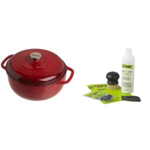 lodge ec6d43 enameled cast iron dutch oven, 6-quart, island spice red & enameled cast iron and stoneware care kit, 12 oz