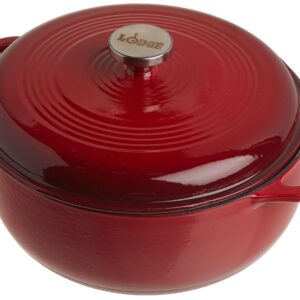 Lodge EC6D43 Enameled Cast Iron Dutch Oven, 6-Quart, Island Spice Red & Enameled Cast Iron and Stoneware Care Kit, 12 oz