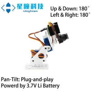 OpenMV Pan Tilt + 3.7V Li Battery + Charging Cable, SingTown, 360° Auto Tracking Face or Color Ball Robotics, Apply to OpenMV Cam H7 Plus, OpenMV Cam H7, OpenMV Cam M7, OpenMV Cam H7 R2