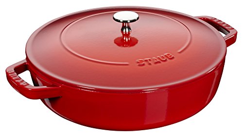 Staub 40511-475 Braiser Saute Pan, Cherry, 9.4 inches (24 cm), Double Handed, Cast Enameled Pot, Shallow Type, Sukiyaki, Induction Compatible, Made in Japan