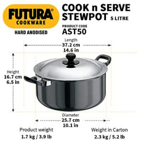 Futura Hard Anodised Stewpot, 5 LITER, Black