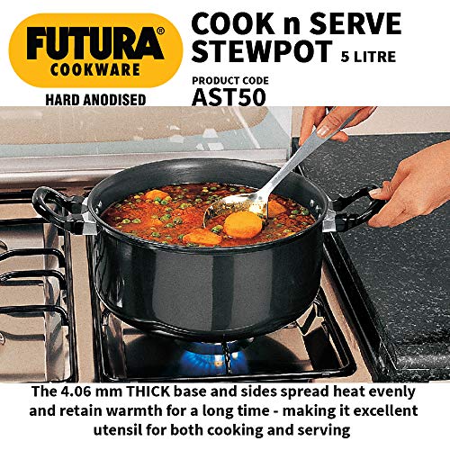 Futura Hard Anodised Stewpot, 5 LITER, Black