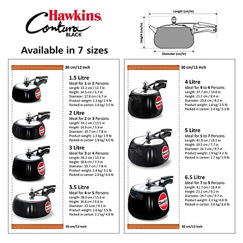 Hawkins Contura Hard Anodised Pressure Cooker 2 Liters Black