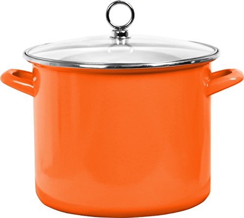 Calypso Basics by Reston Lloyd Enamel on Steel Stockpot with Glass Lid, 8-Quart, Orange