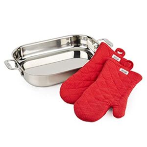 all-clad 00830 stainless-steel lasagna pan with 2 oven mitts/cookware, silver