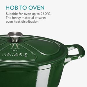 Navaris Enameled Dutch Oven - 8.1 QT Cast Iron Pot with Lid - Oval Non-Stick Large Covered Enamel Cookware - Safe for Induction Stove Top - Dark Green