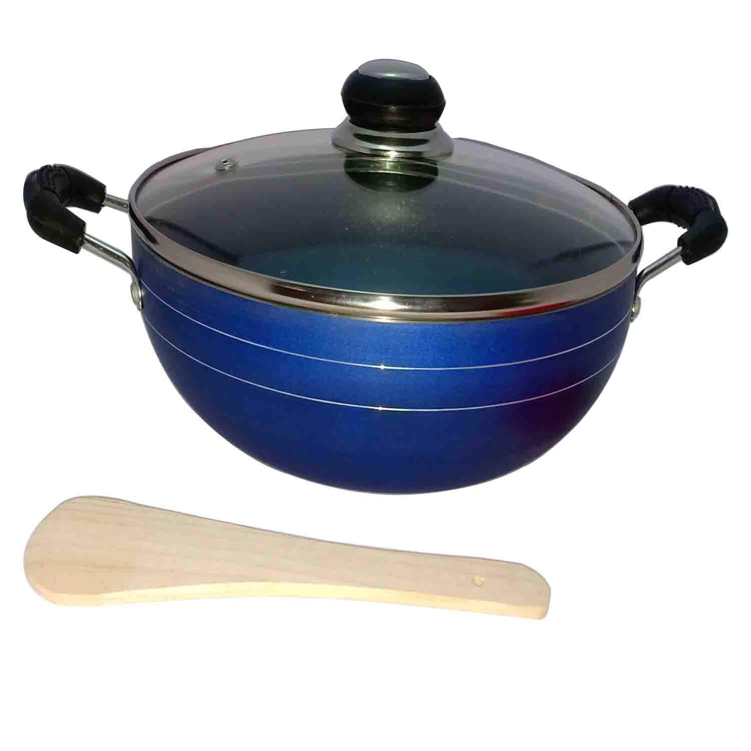 Kadai Deep pan Induction Base Deep Fry Kadhai Non-Stick Aluminium Karai Deep Fry Pan Nonstick 2.2 litre Nonstick All Purpose Pan Cooking Pan Nonstick Kadai with Glass Lid